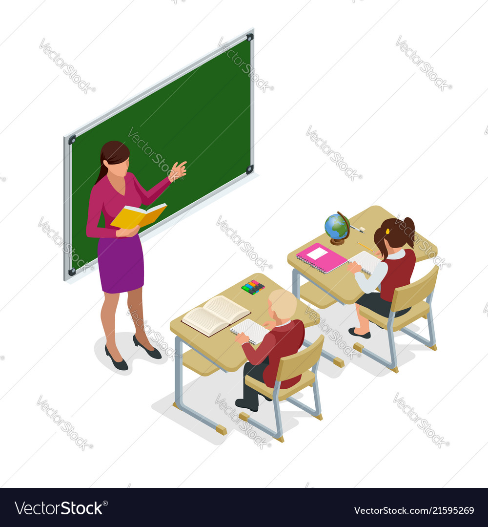 Isometric school children in classroom at lesson Vector Image