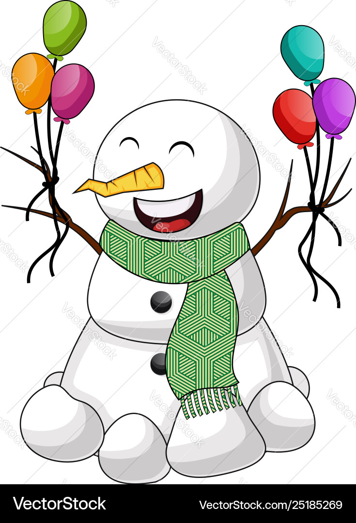 Snowman with balloon on white background Vector Image