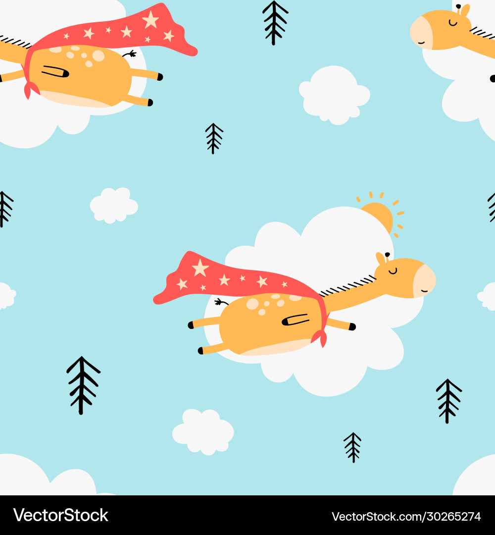 Hand drawing print design hero giraffe seamless Vector Image