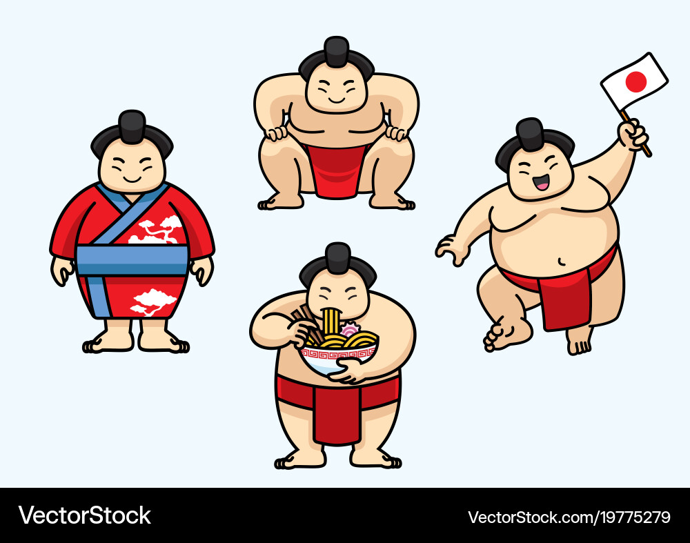 Set cute sumo japan character Royalty Free Vector Image