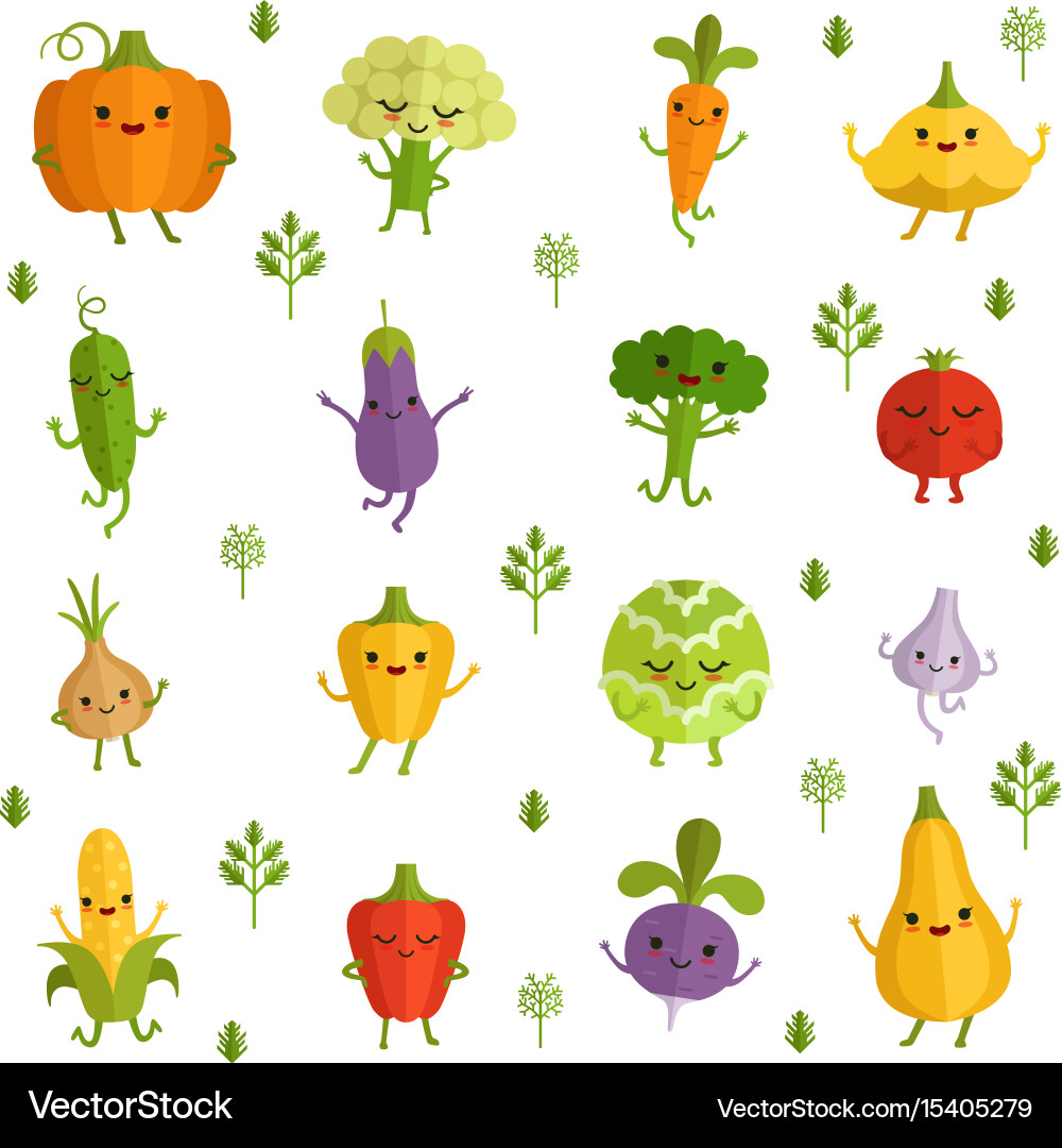 Vegetables characters with funny emotions Vector Image