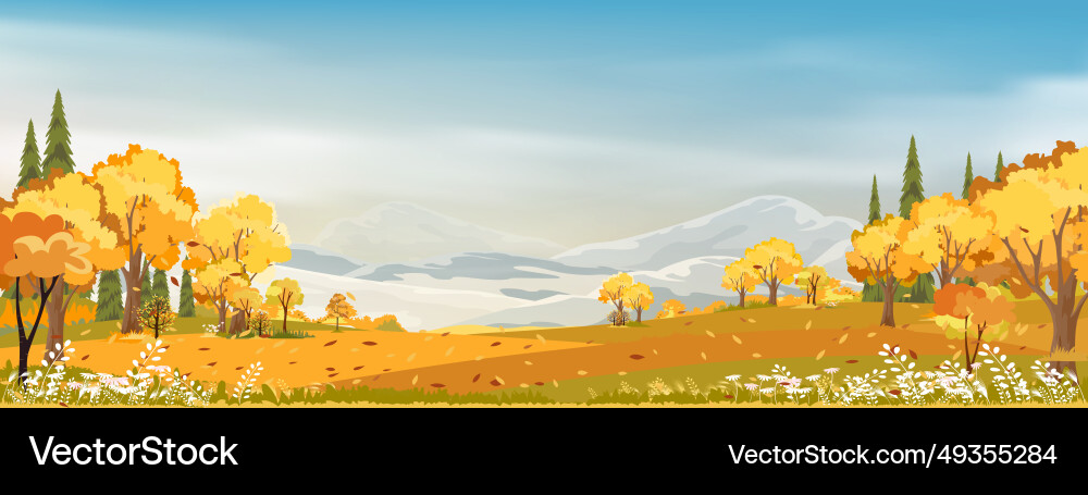 Autumn landscape scenery with morning sky Vector Image
