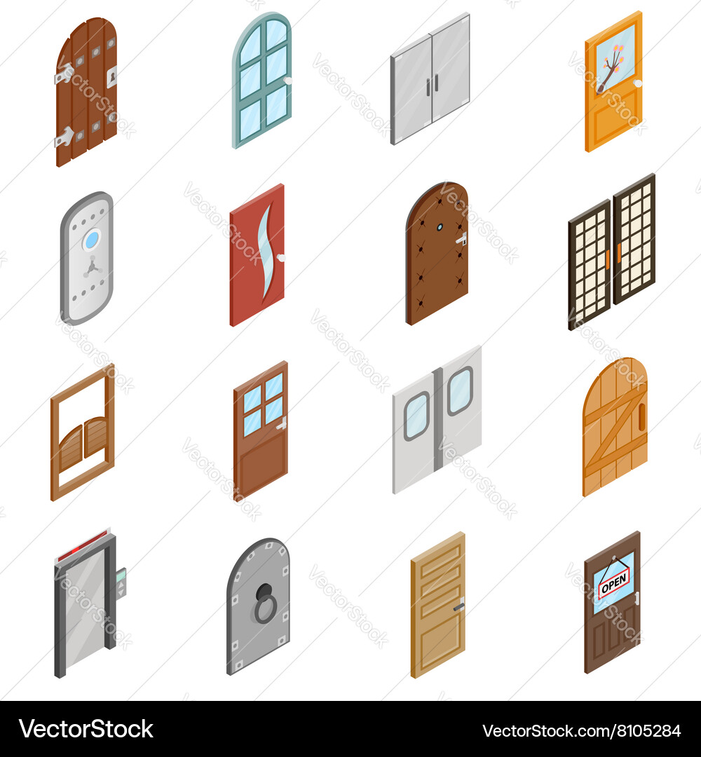 Doors icons set isometric 3d style Royalty Free Vector Image