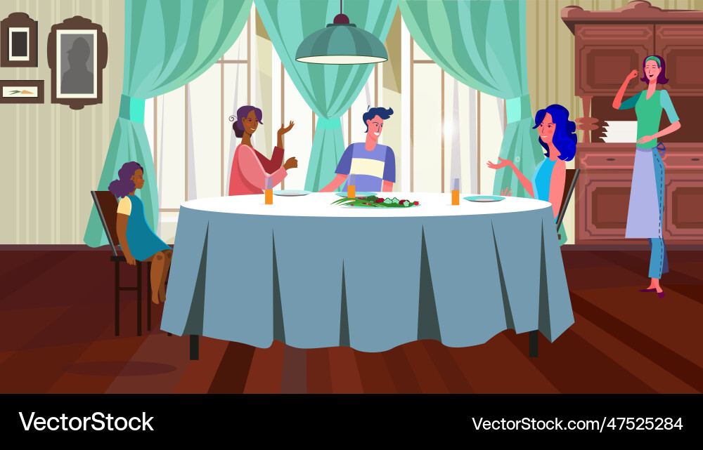 Family having dinner at home Royalty Free Vector Image