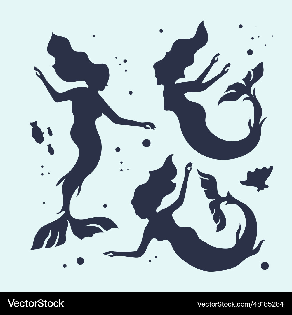 Flat design mermaid silhouette Royalty Free Vector Image