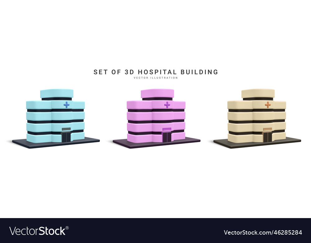 Set of 3d realistic hospital building isolated Vector Image