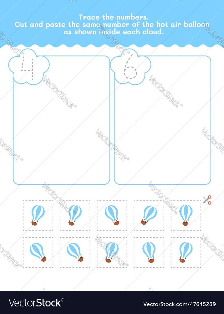 Four and six count and tracing number worksheet Vector Image