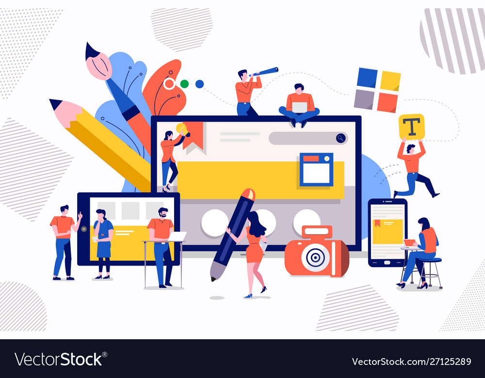 Teamwork web design and development Royalty Free Vector