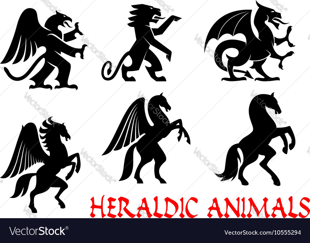 Animals heraldic emblems silhouette icons Vector Image Animals heraldic emblems silhouette icons Vector Image