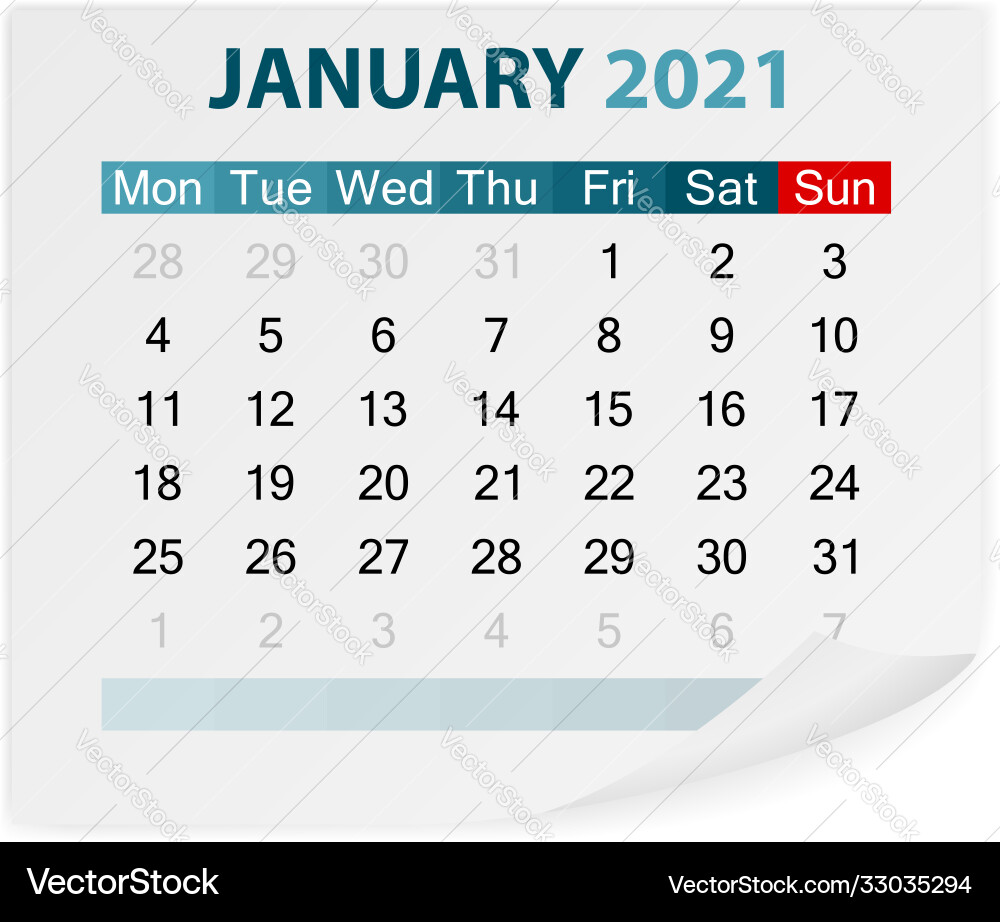 Calendar january 2021 Royalty Free Vector Image