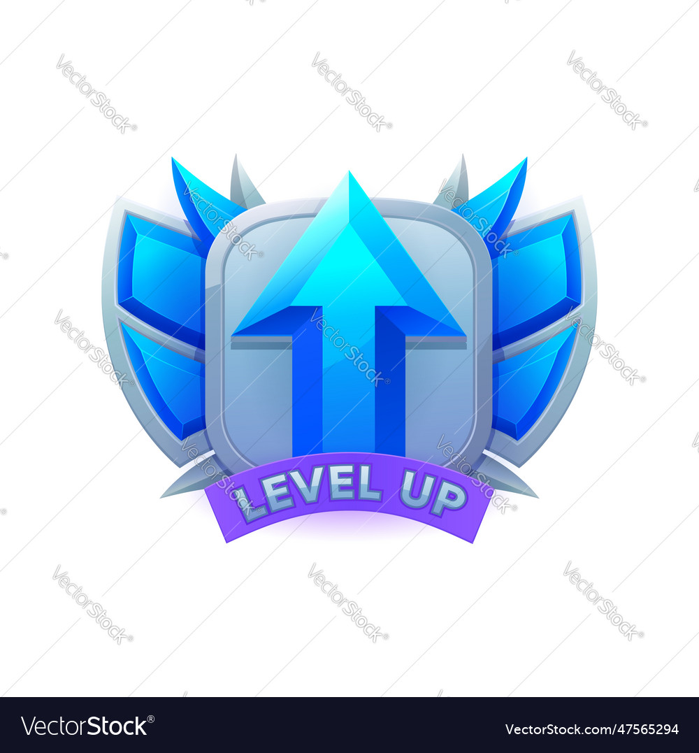 Game level up badge and win icon ui arrow Vector Image