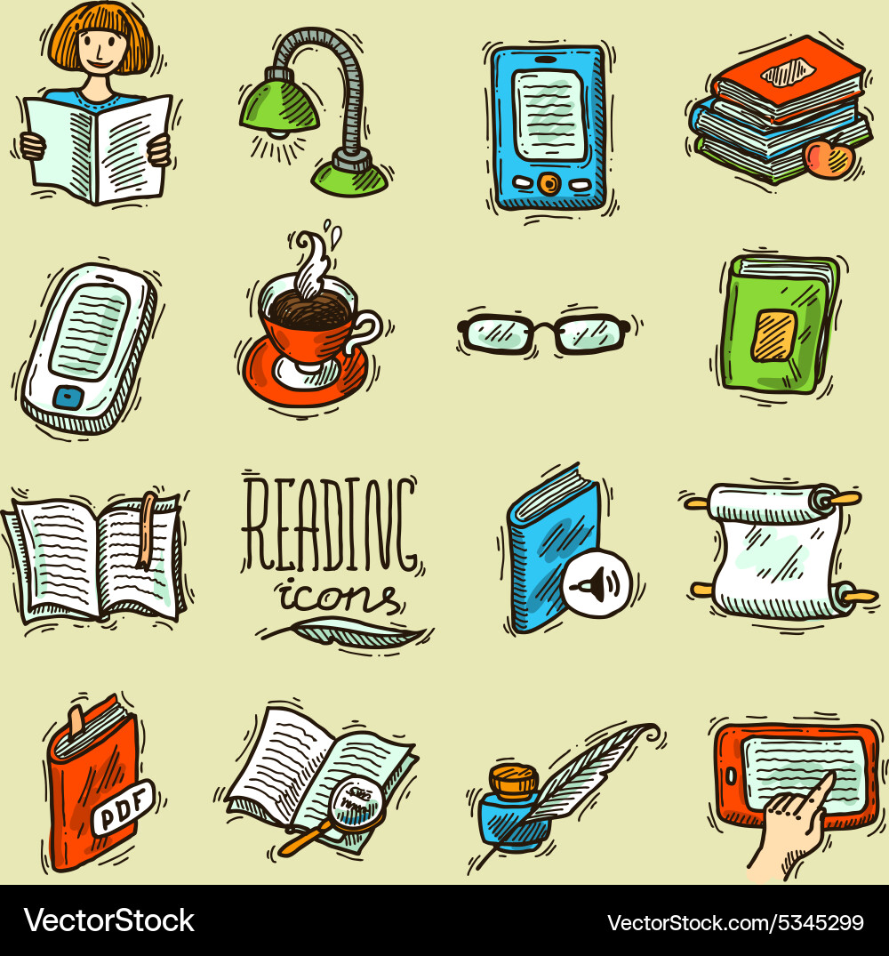 Beautiful doodle hand drawn reeading icons Vector Image