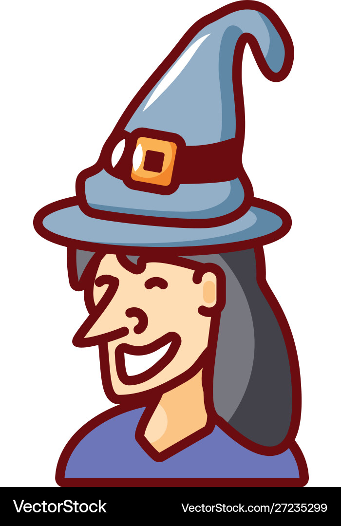 Head witch with hat on white background Royalty Free Vector