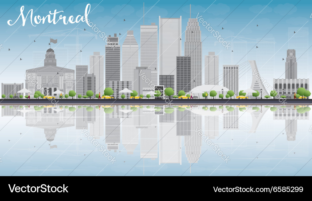 Montreal skyline with grey buildings Royalty Free Vector
