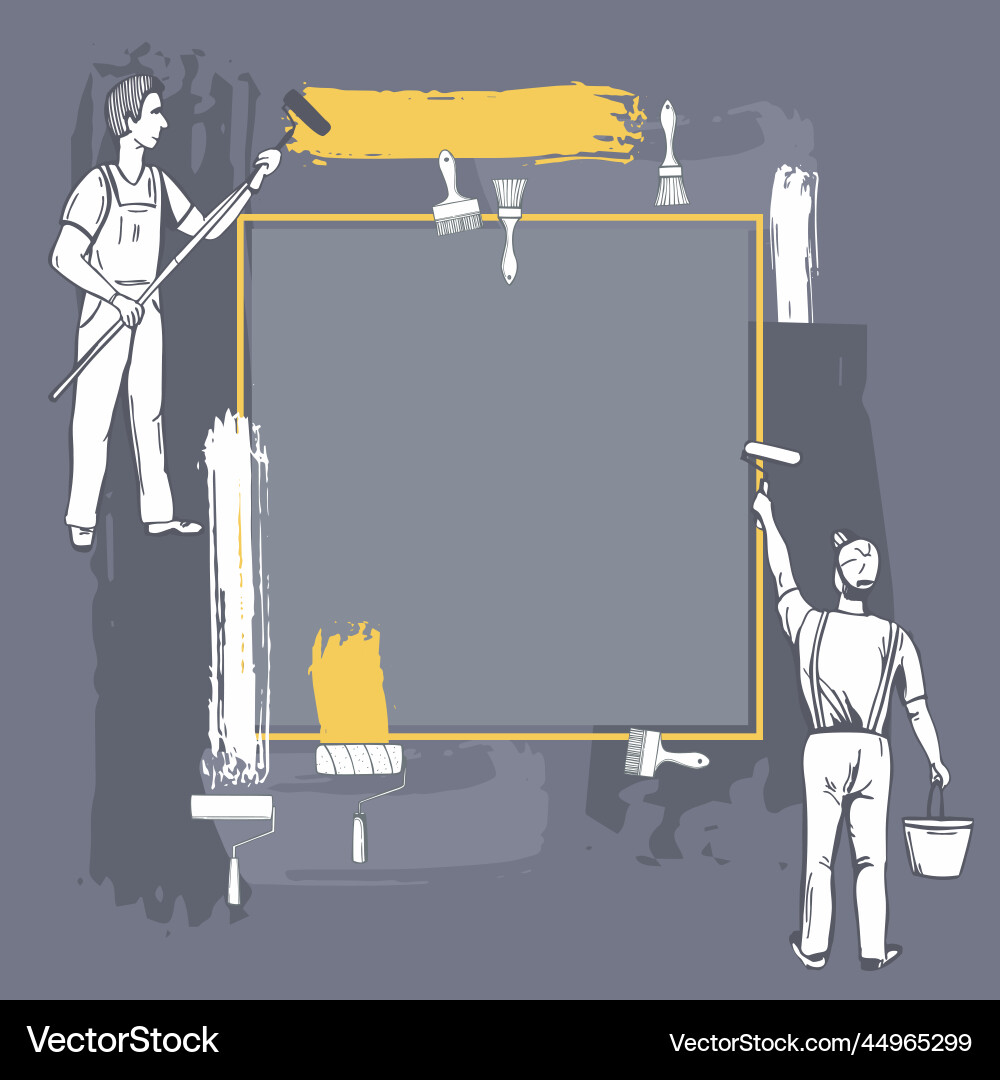 Painter and tools for painting walls frame Vector Image