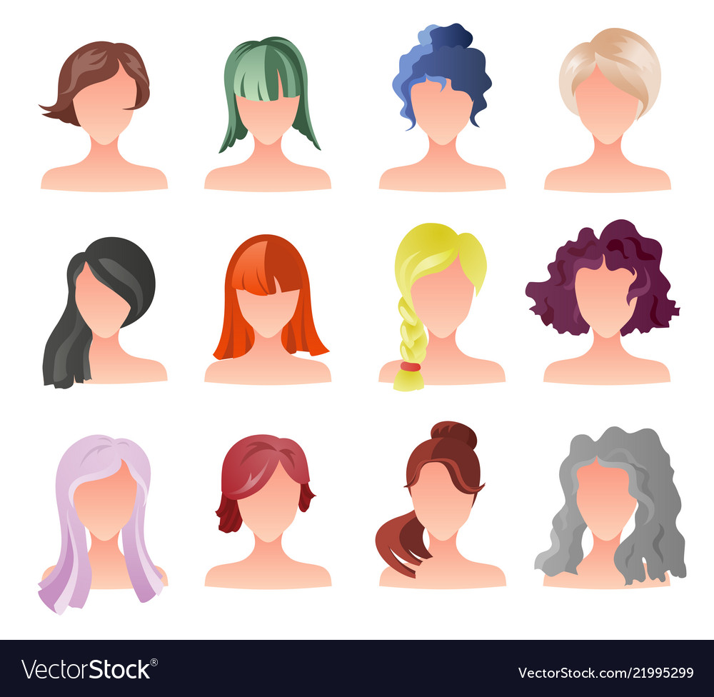 Set Female Hair Style Sprites Game Royalty Free Vector Image