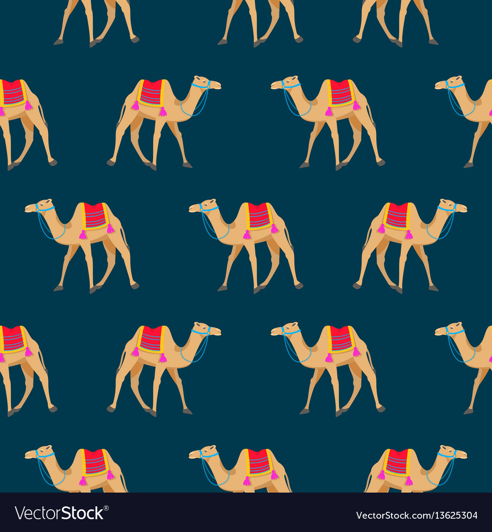 Camel cartoon seamless pattern on blue Royalty Free Vector