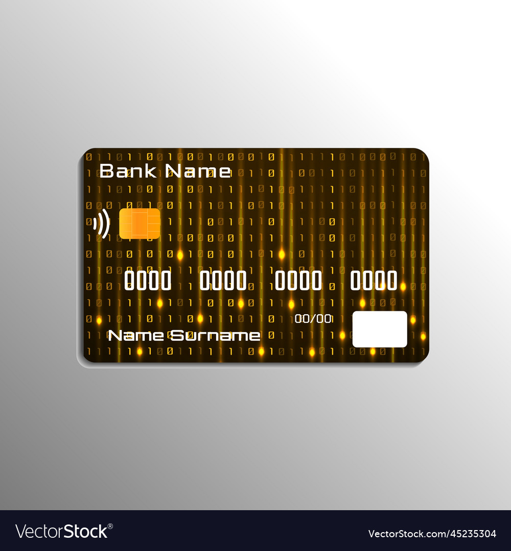 Credit debit card with binary code on background Vector Image