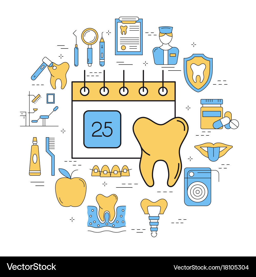 Round linear concept calendar dental care Vector Image