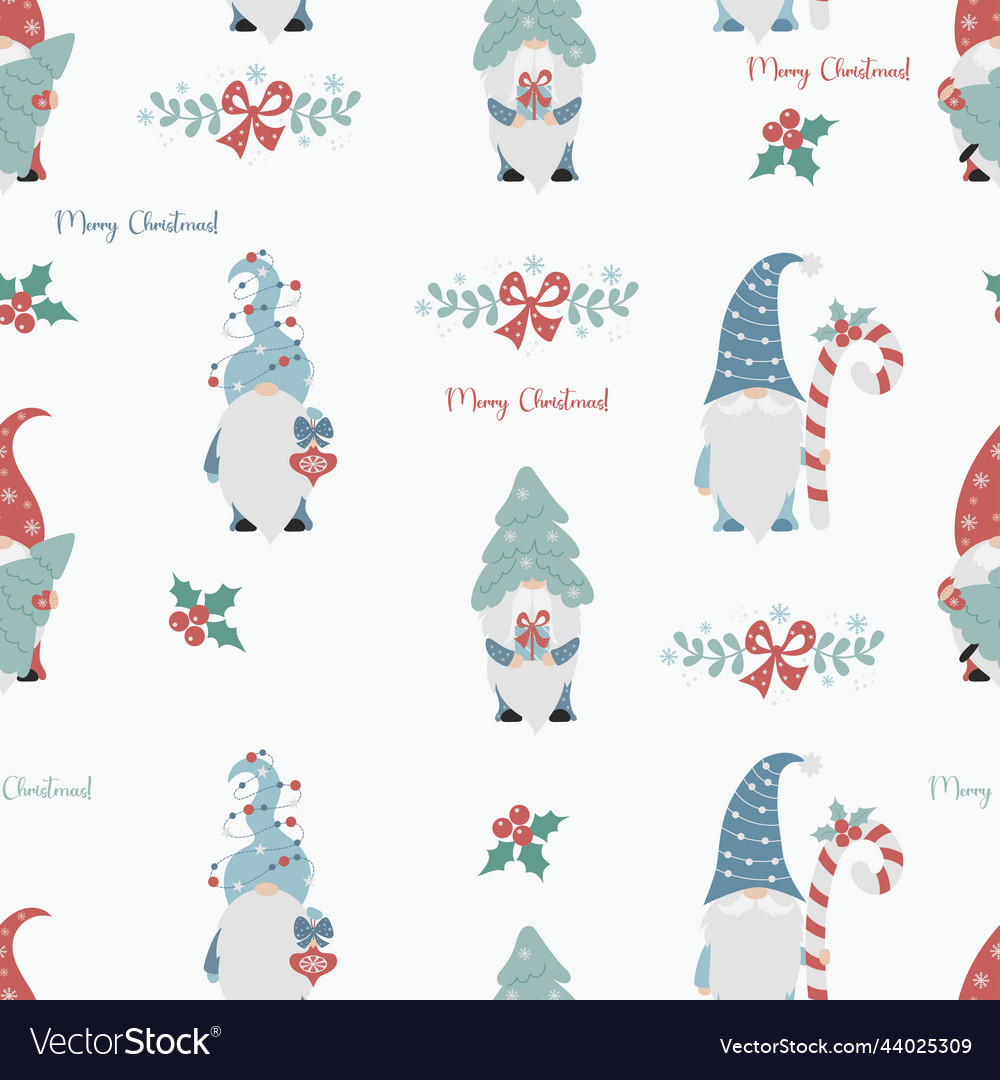 Christmas seamless pattern with cute gnomes Vector Image Christmas seamless pattern with cute gnomes Vector Image