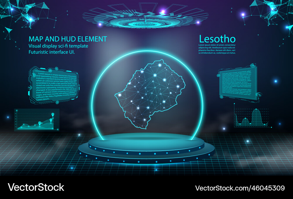 Lesotho map light connecting effect background Vector Image