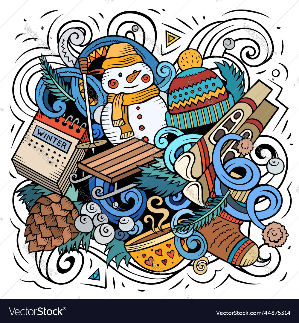 Cartoon doodles winter Royalty Free Vector Image