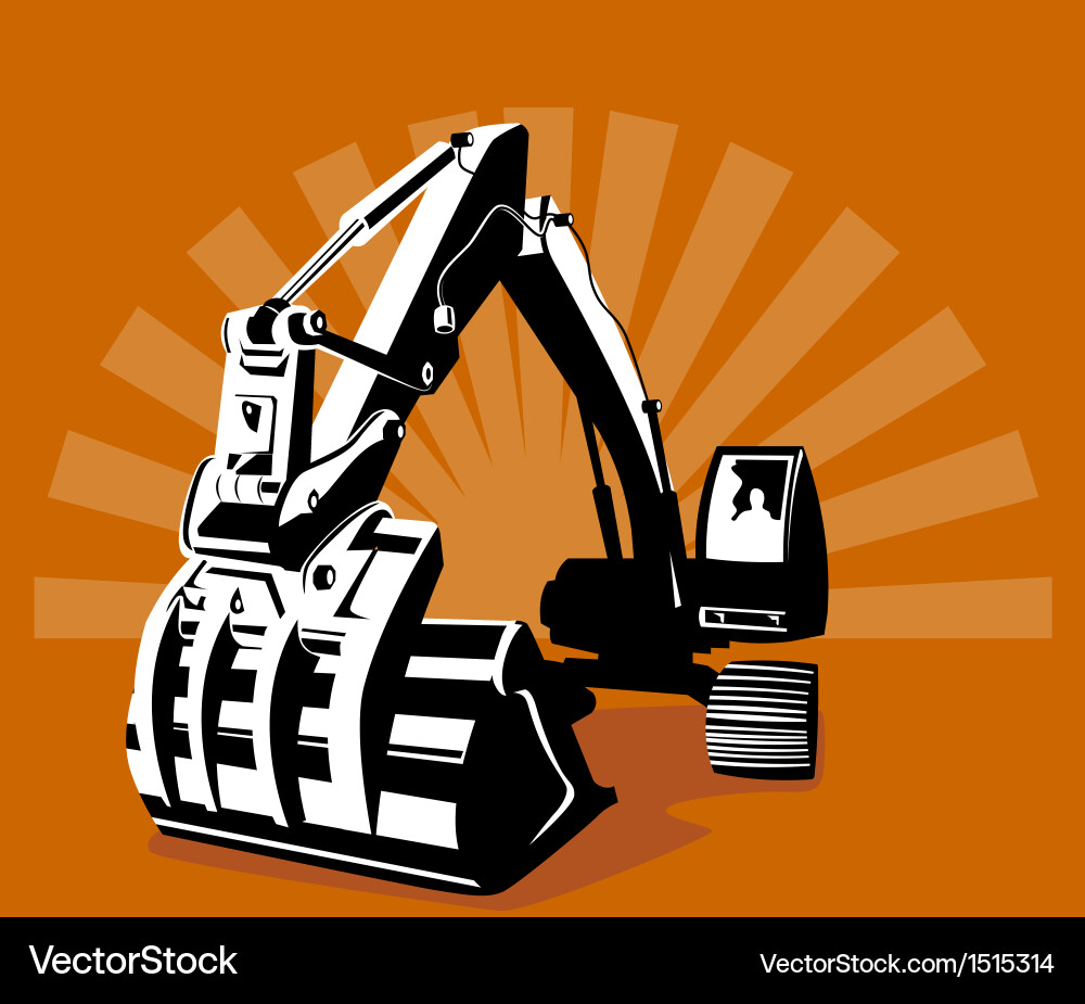 Mechanical digger excavator retro Royalty Free Vector Image