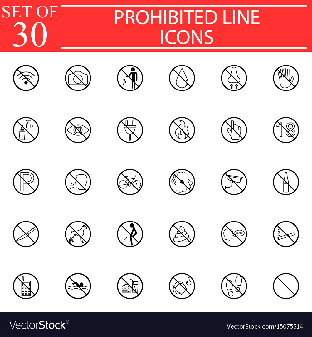 Prohibited signs line icon set forbidden symbols Vector Image Prohibited signs line icon set forbidden symbols Vector Image