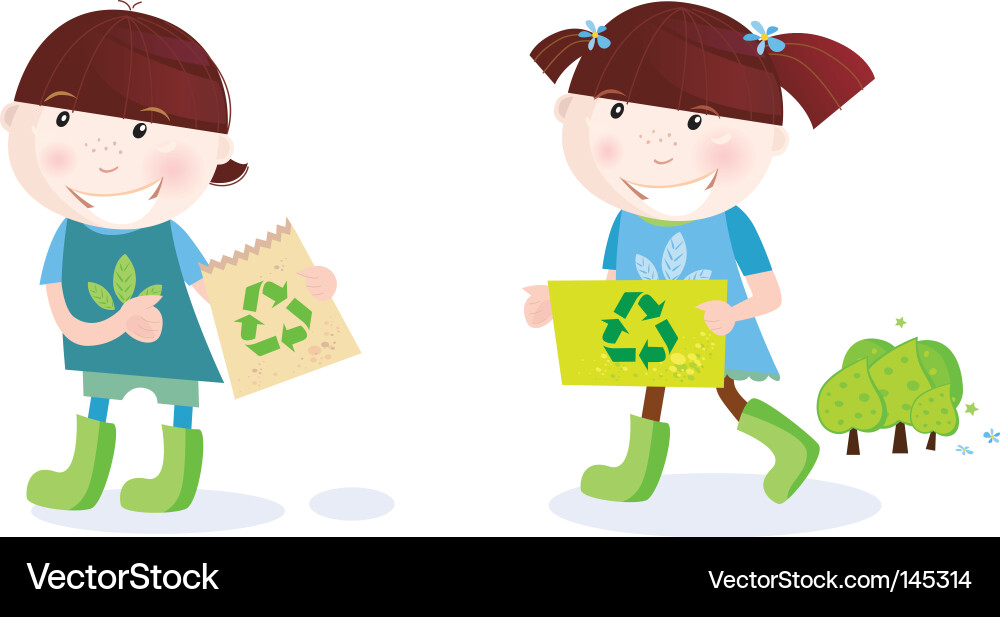 School children with recycle symbol Royalty Free Vector