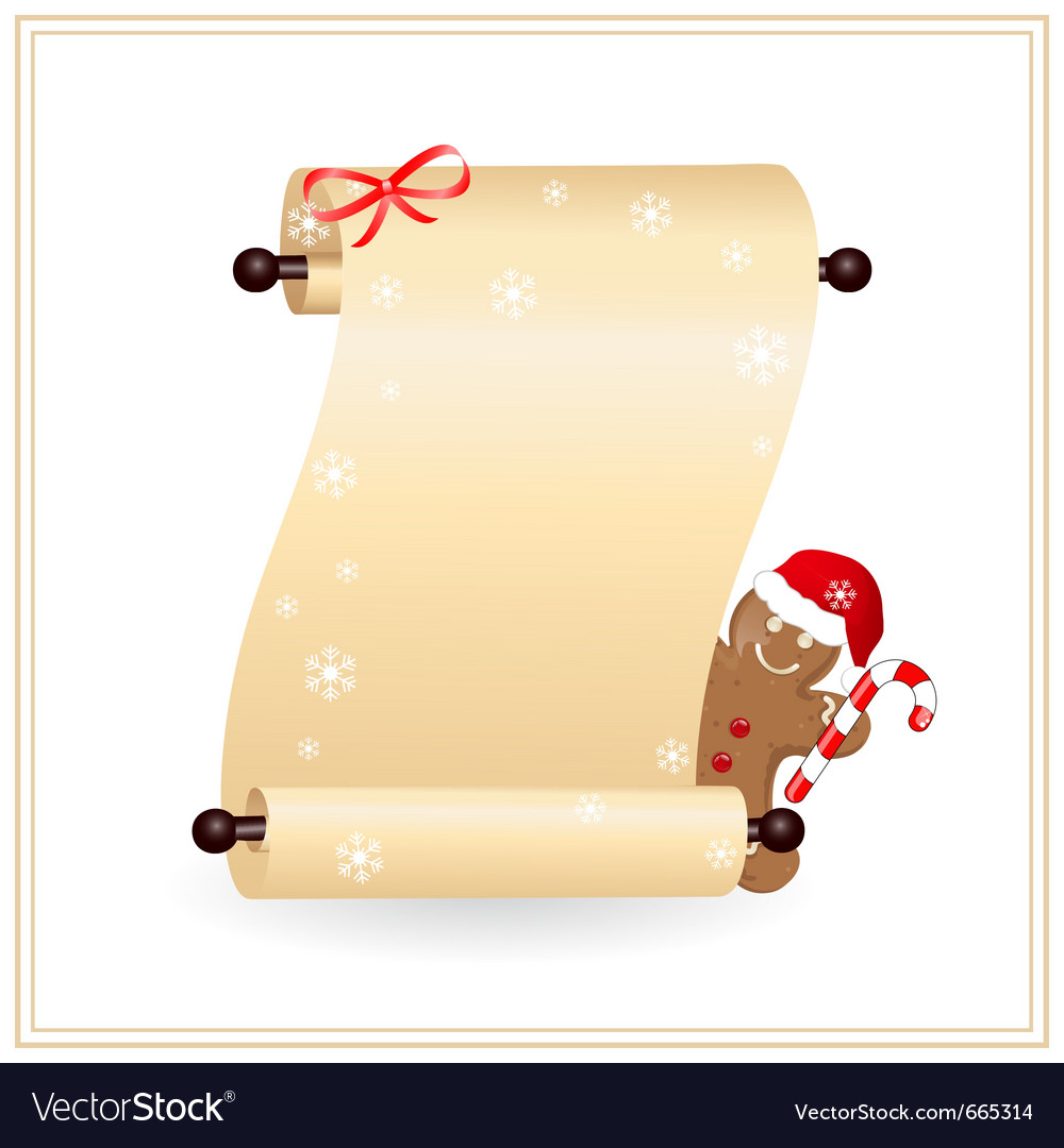 Scrolled paper wit gingerbread cookie Royalty Free Vector Scrolled paper wit gingerbread cookie Royalty Free Vector