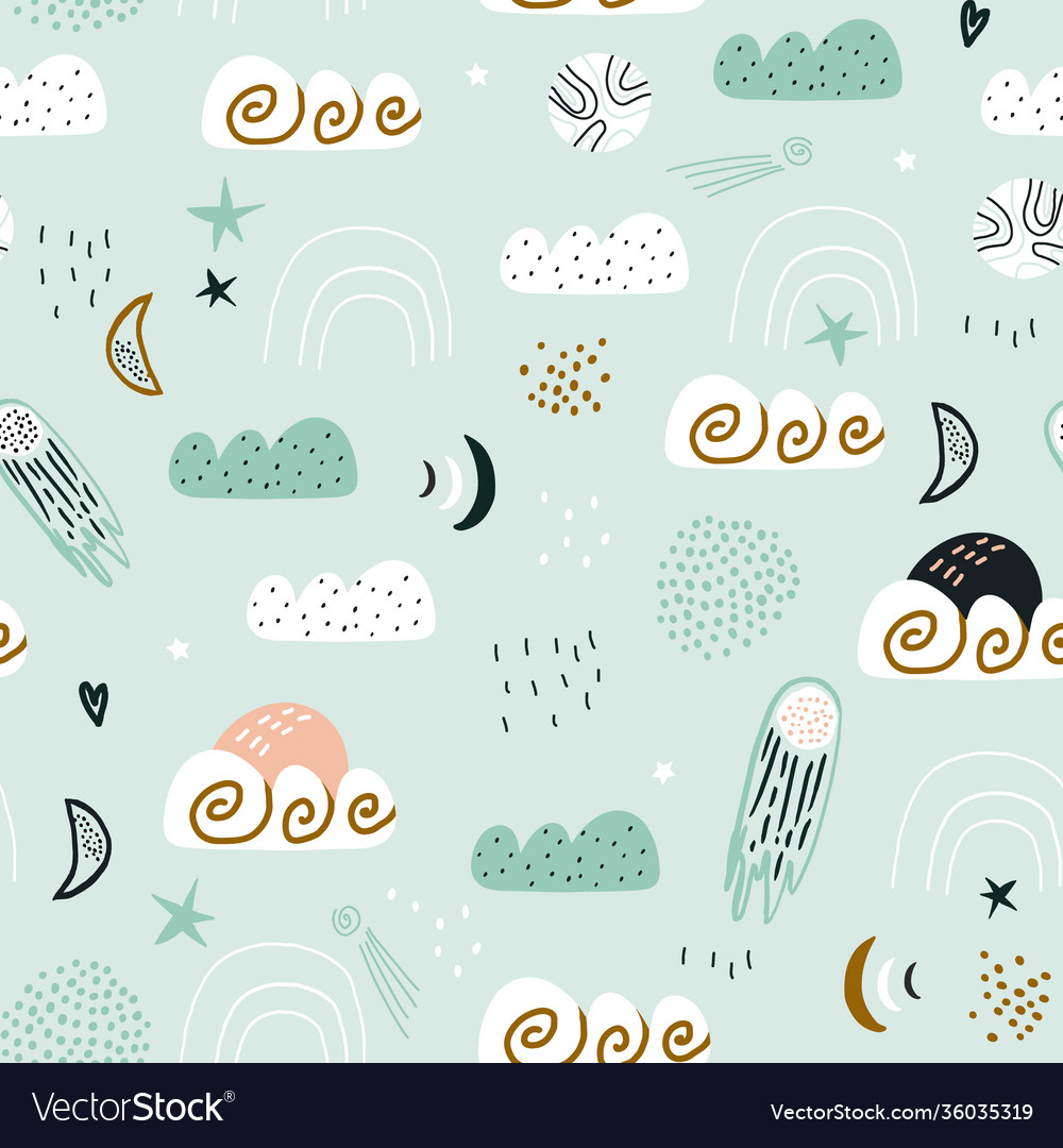 Creative sky seamless pattern with hand drawn Vector Image
