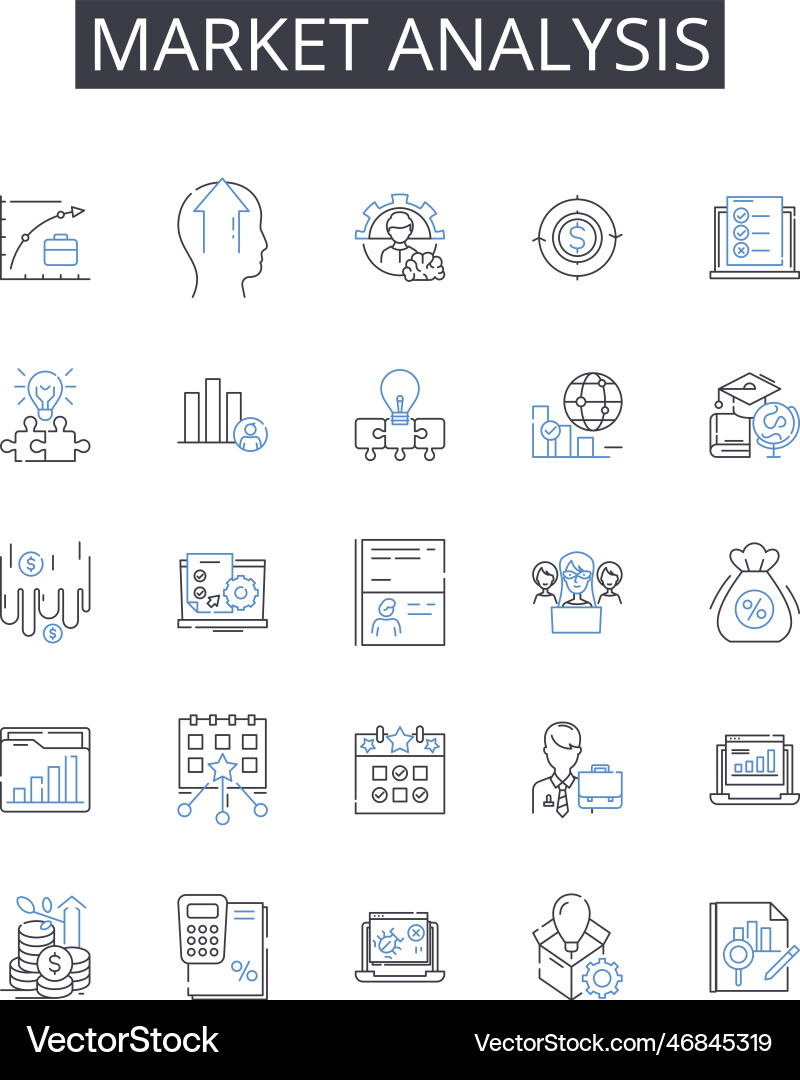 Market analysis line icons collection Royalty Free Vector
