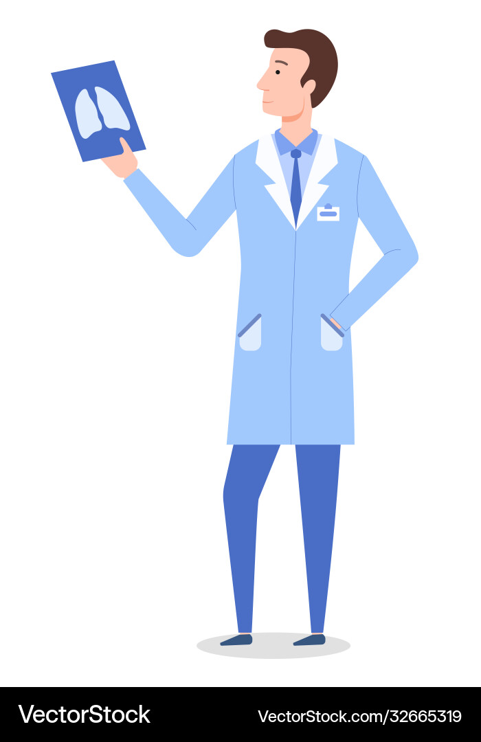 Radiologist standing and examining x-ray lungs Vector Image