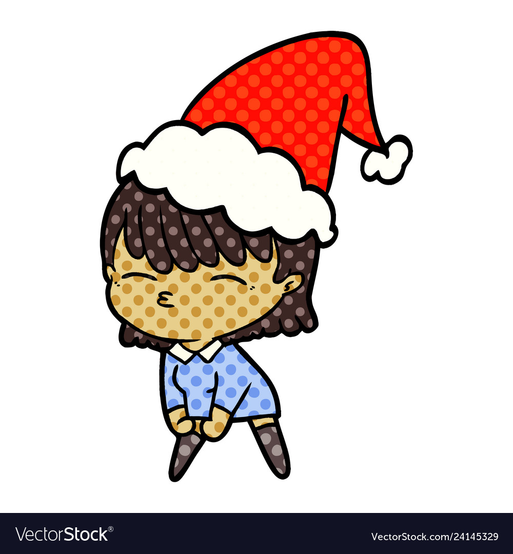 Comic book style of a woman wearing santa hat Vector Image