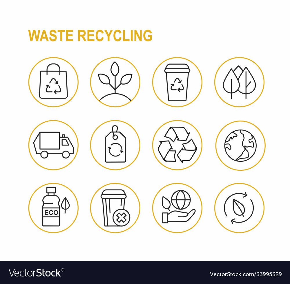 Set waste recycling icons linear ecology Vector Image