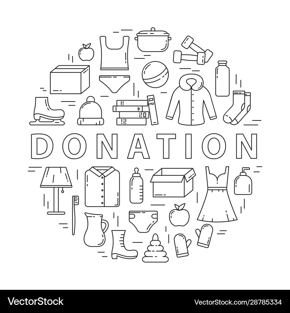 Round donation poster banner with linear icons Vector Image