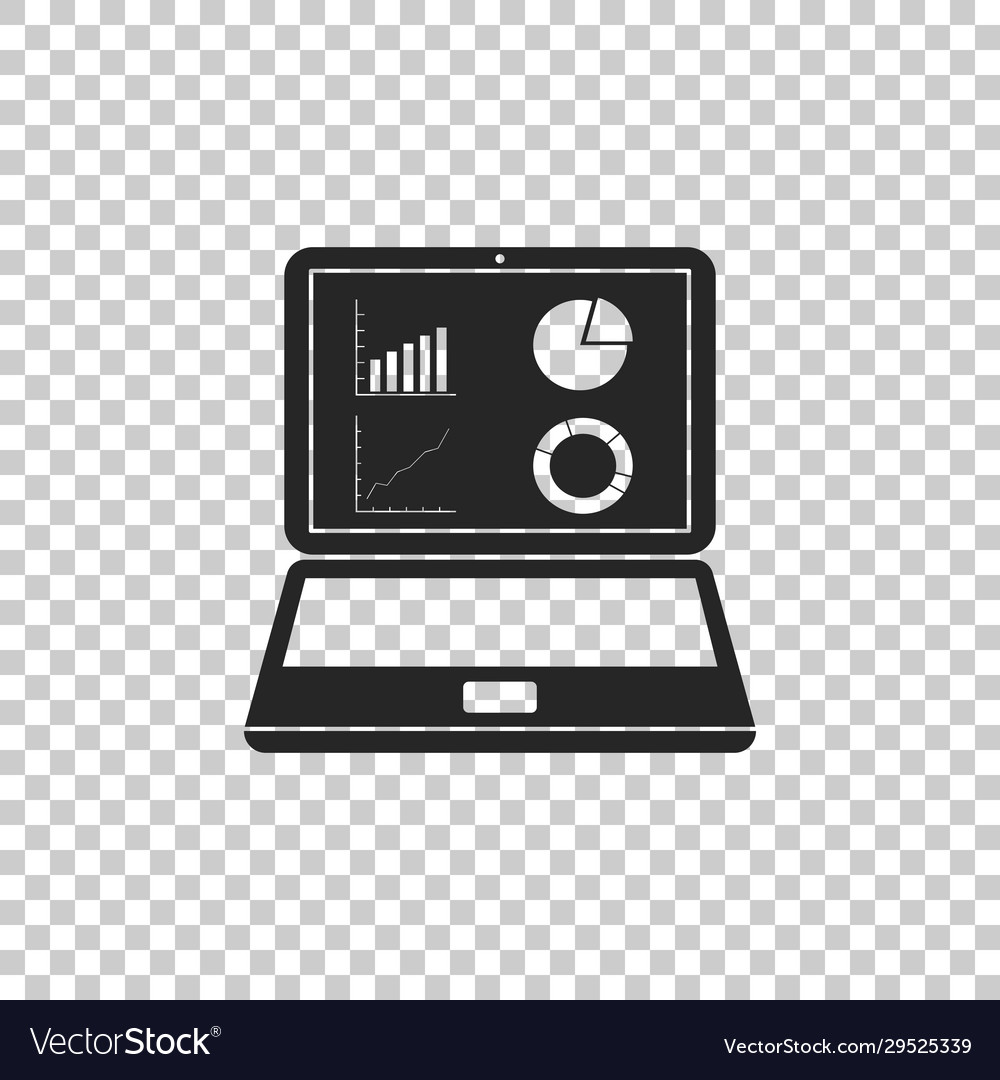 Black laptop with graph chart icon isolated Vector Image
