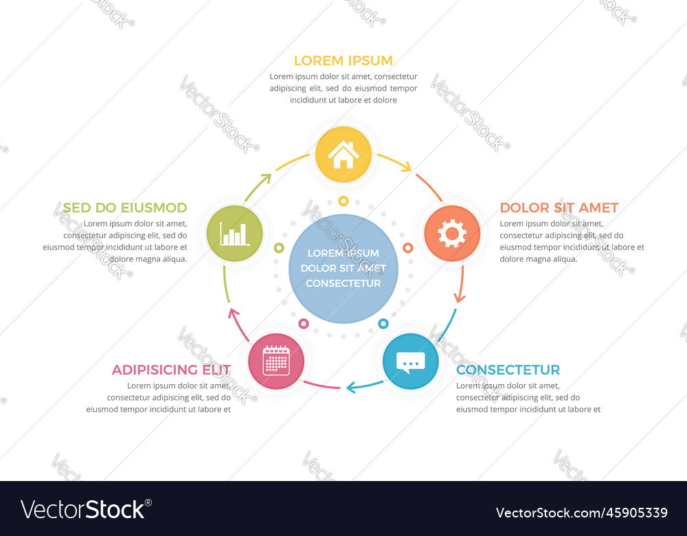 Circle diagram - five elements Royalty Free Vector Image