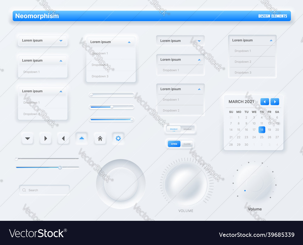Neumorphic ui user interface buttons search bars Vector Image