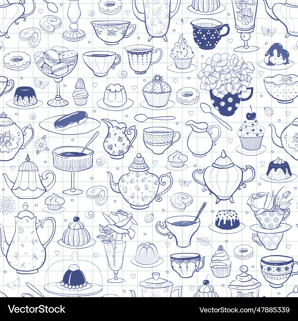 Seamless pattern with tea party in english style Vector Image