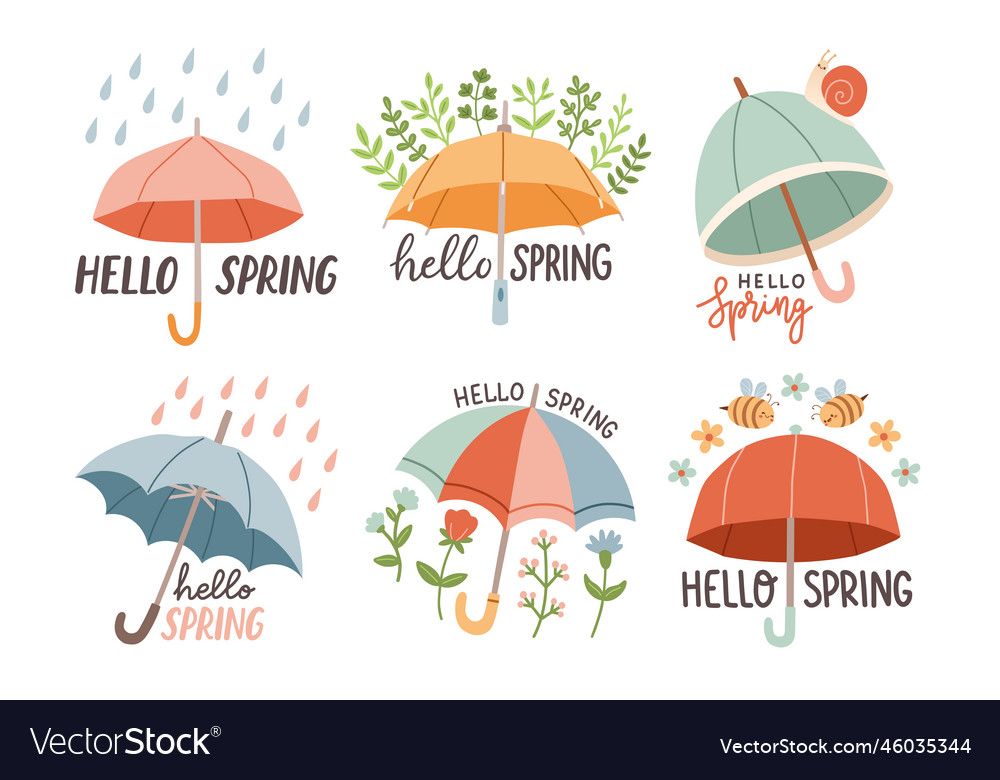 Hello spring set hand drawn flat Royalty Free Vector Image