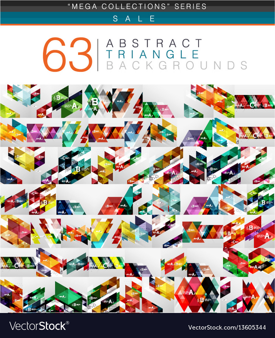 Mega collection of 63 modern color triangles Vector Image