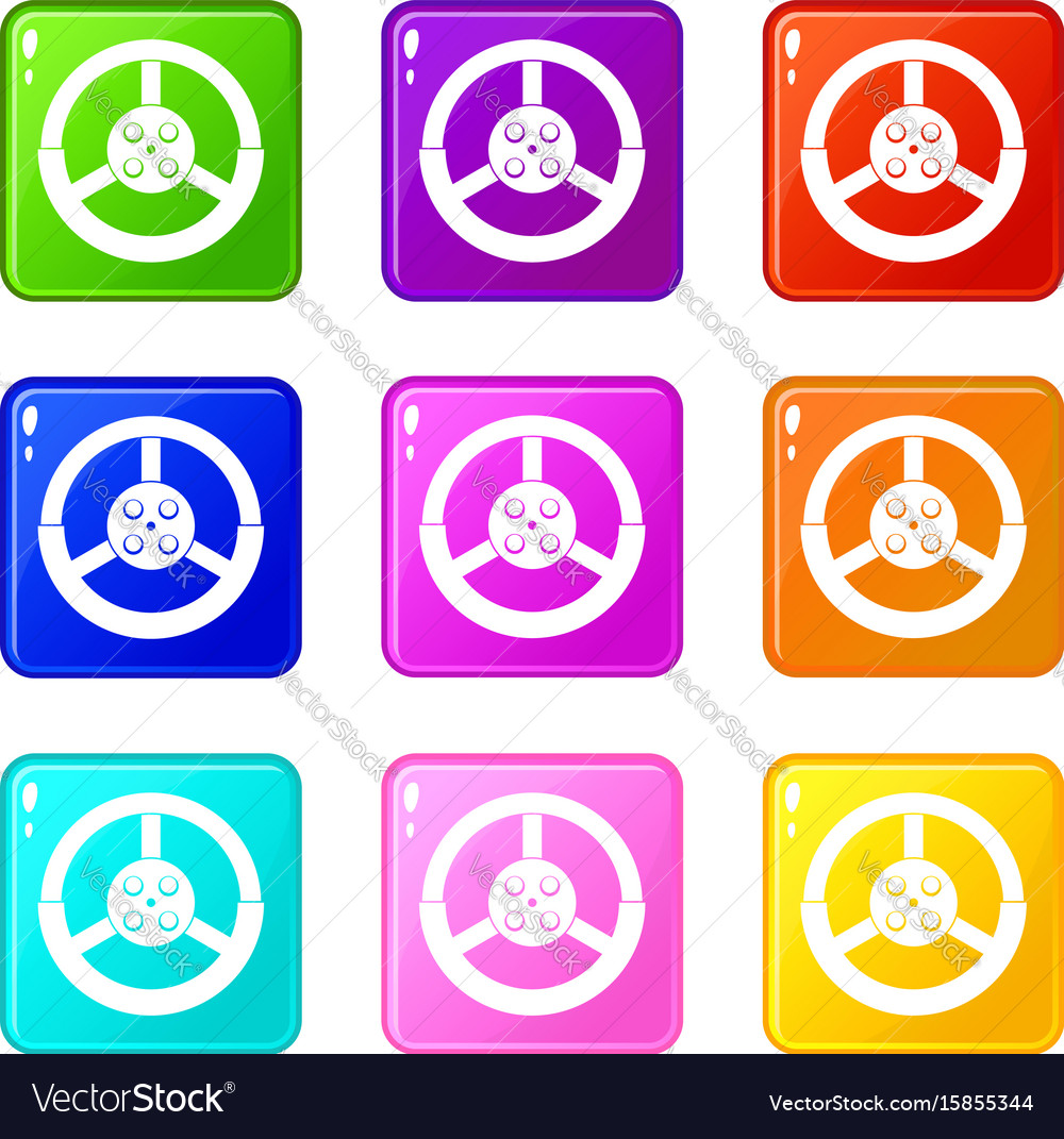Steering wheel icons 9 set Royalty Free Vector Image