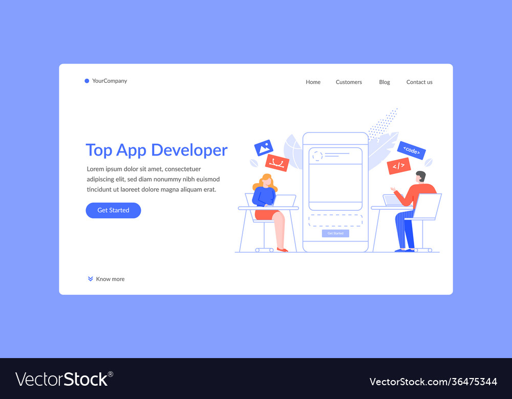 Top app developer work or write script landing Vector Image
