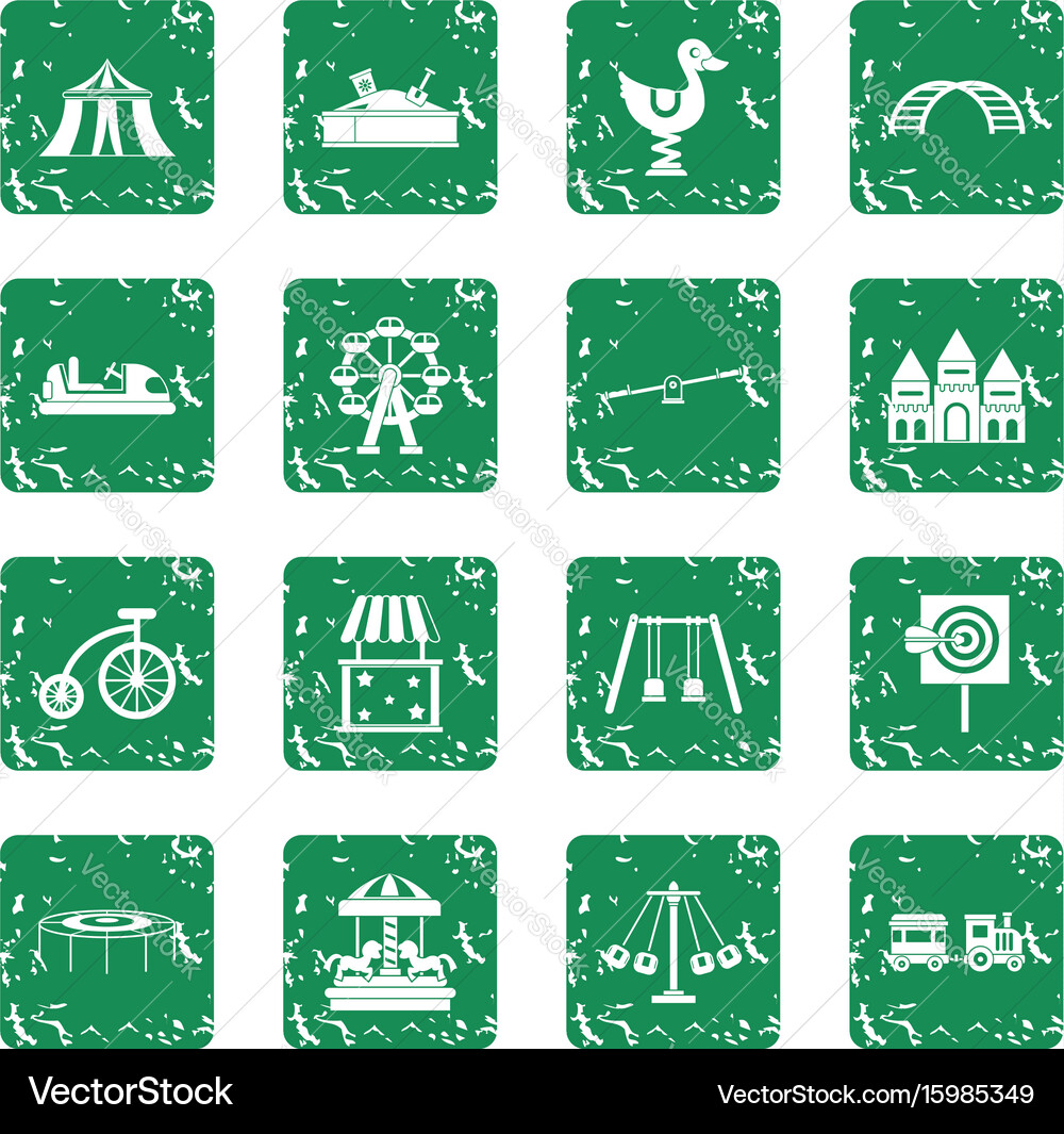 Amusement park icons set grunge Royalty Free Vector Image