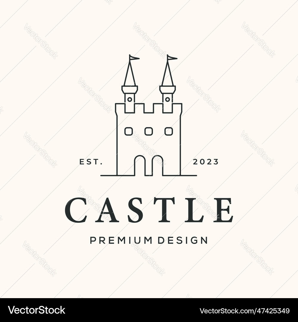 Classic castle line art logo minimalist Royalty Free Vector