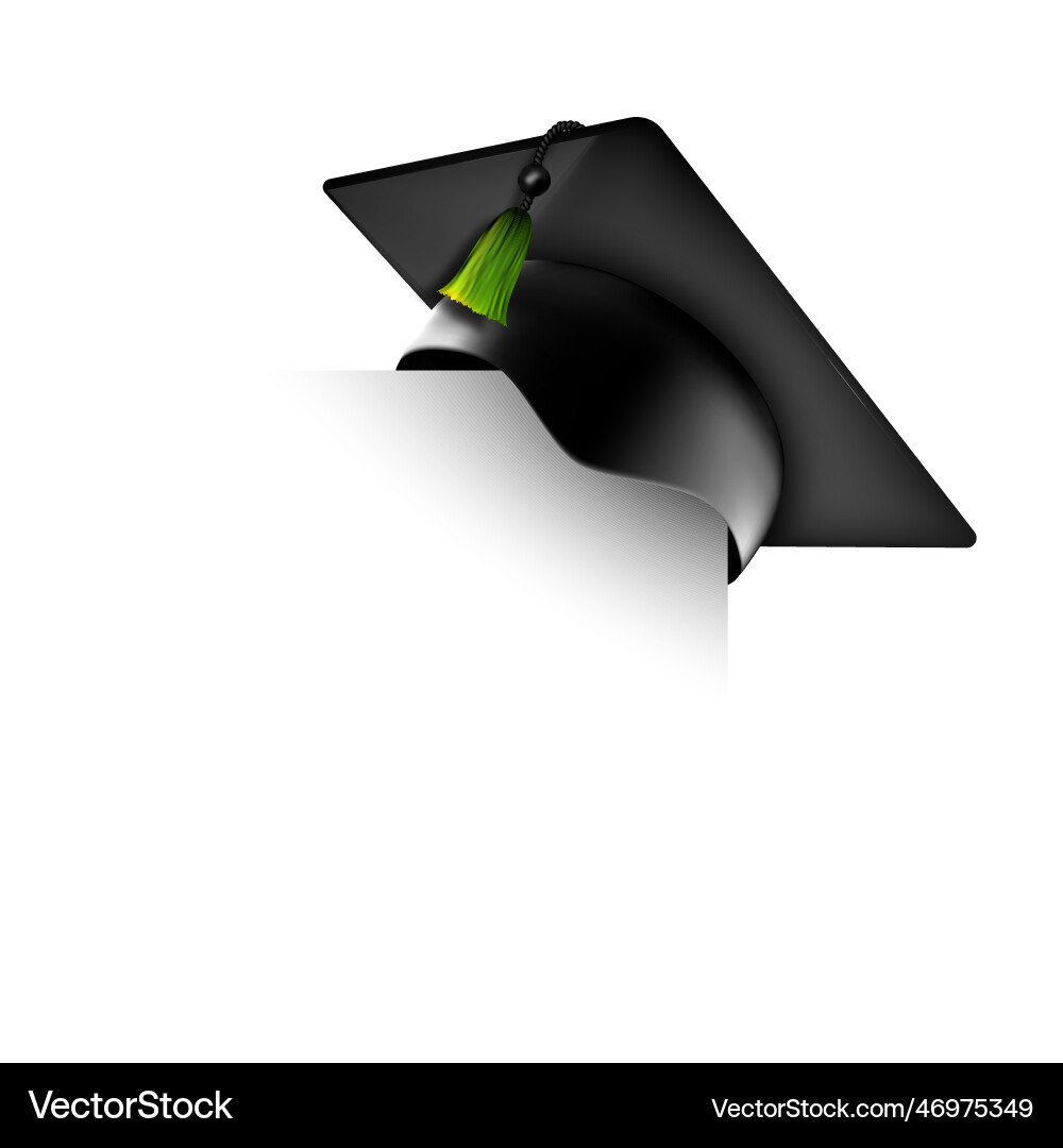 Graduation cap or mortar board on paper corner Vector Image