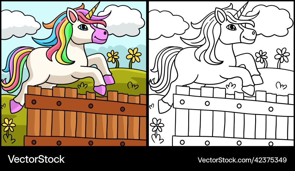 Jumping unicorn coloring page Royalty Free Vector Image