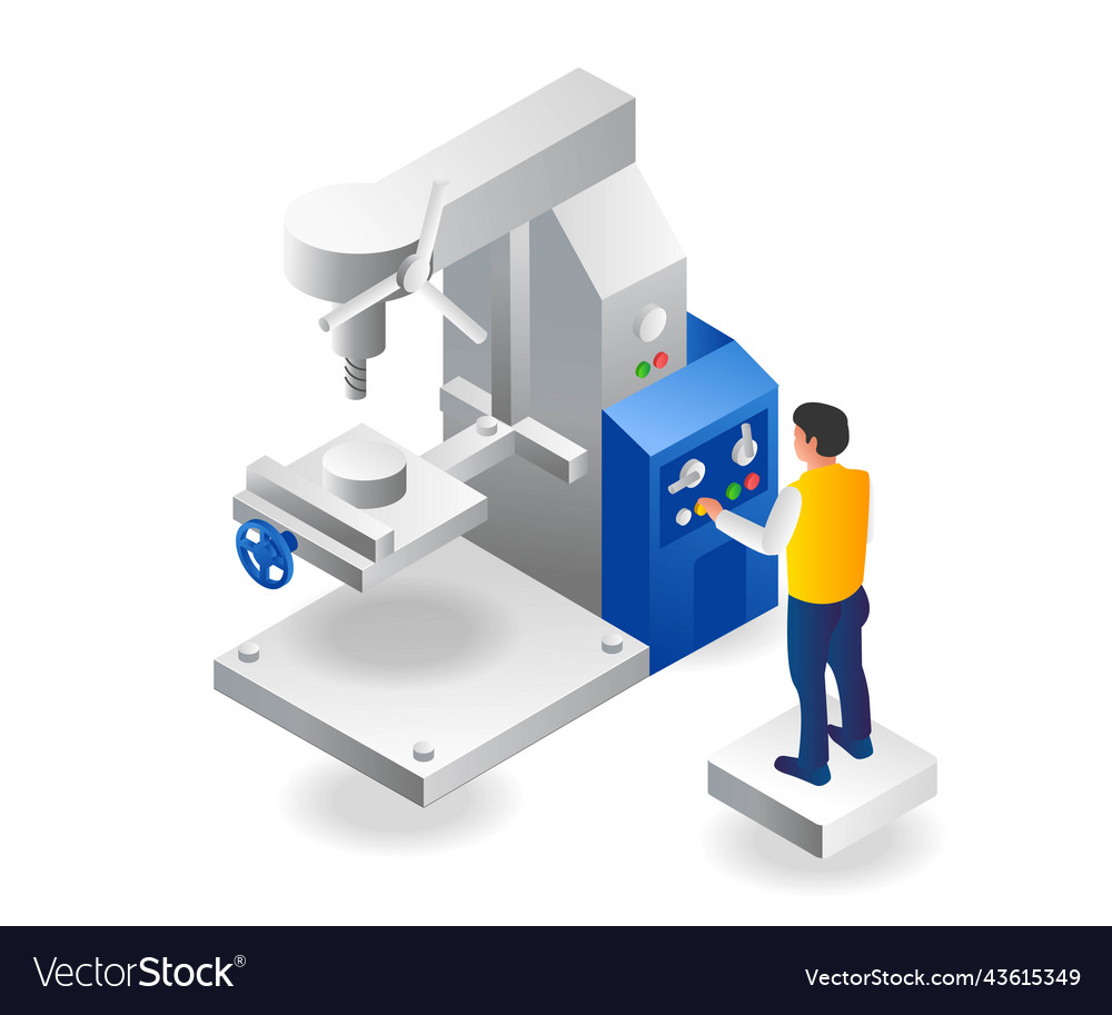 Male operator running cnc drill machine Royalty Free Vector