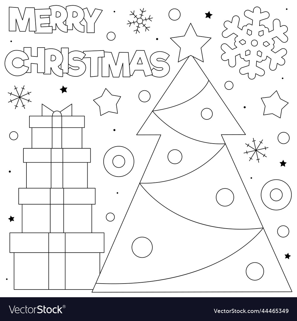 Merry Christmas Coloring Page Black And White Vector
